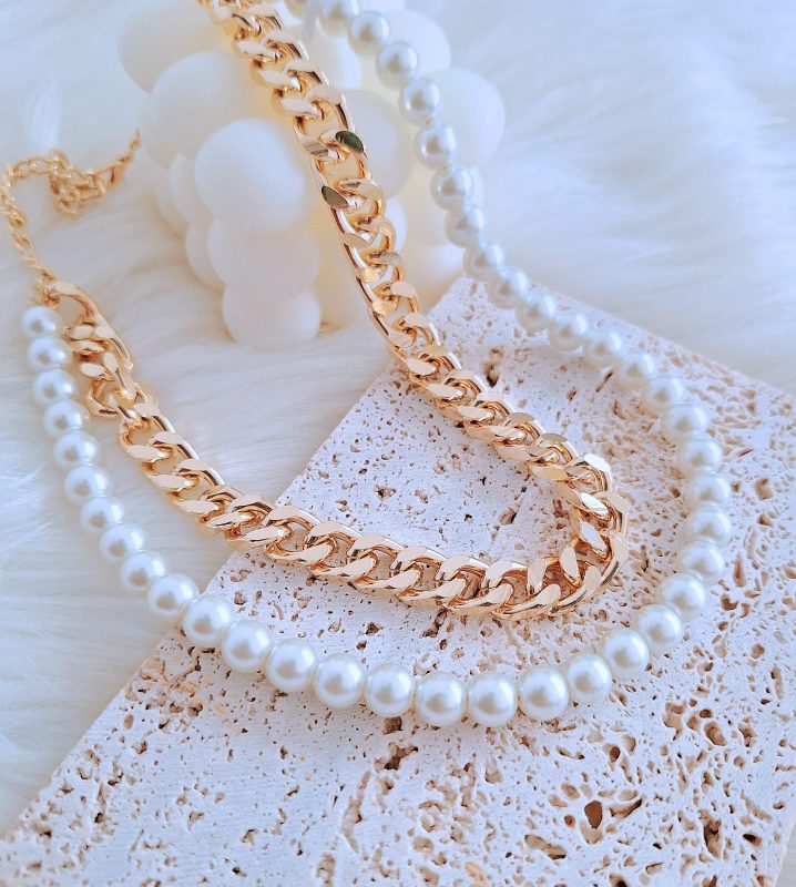 COLLAR DOBLE CON ESLABON Y PERLA – Frida Joyería