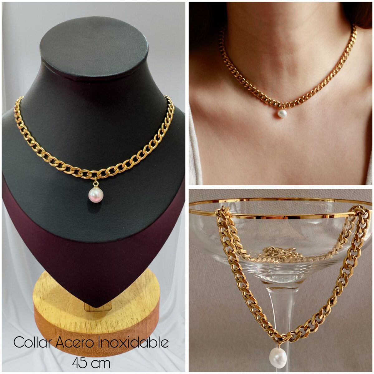 COLLAR ESLABON PERLA – Frida Joyería